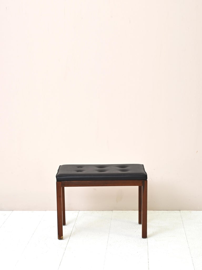 Vintage Rosewood Pouf with Faux Leather Seat For Sale at 1stDibs