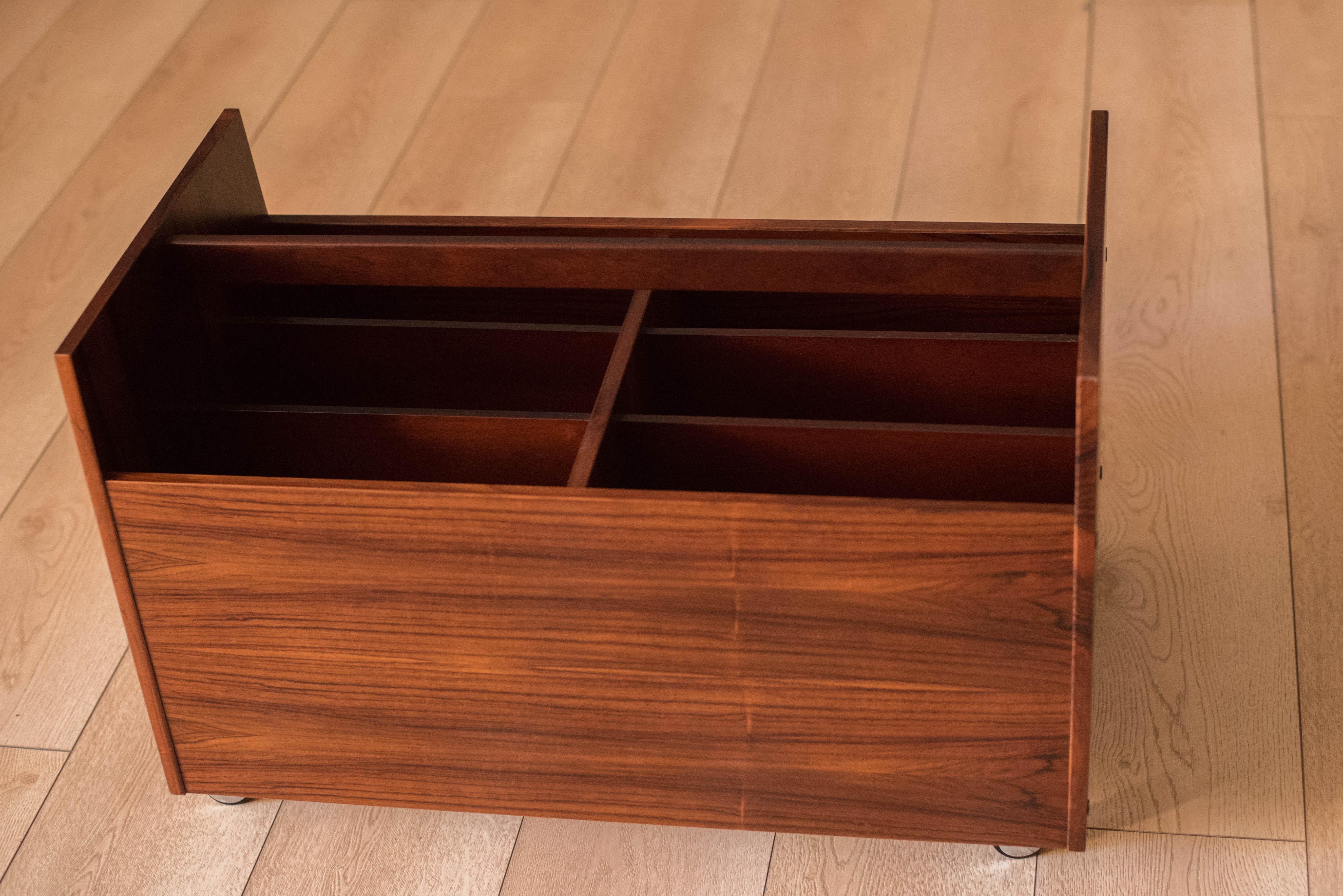 Vintage Rosewood Rolling Record Magazine Rack by Rolf Hesland for ...