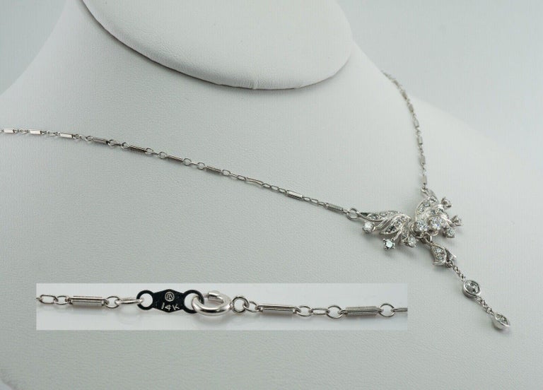 Vintage Round and Old mine Diamond Pendant Necklace 14K White Gold For ...