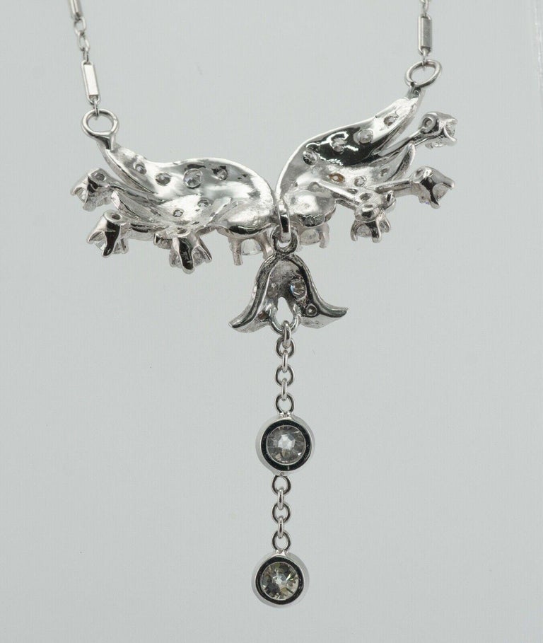 Vintage Round and Old mine Diamond Pendant Necklace 14K White Gold For ...