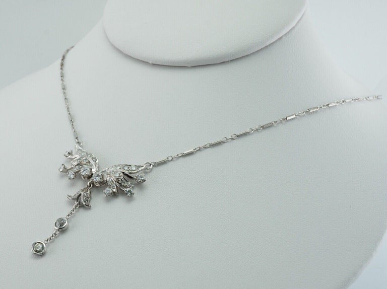 Vintage Round and Old mine Diamond Pendant Necklace 14K White Gold For ...