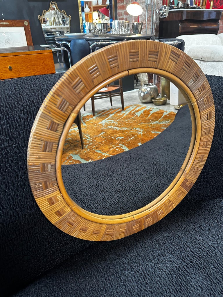 Vintage Round Bamboo Mirror, Italy, 1980s For Sale at 1stDibs