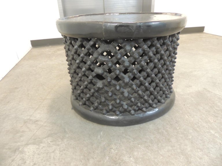Vintage Round Black Hand Carved African Round Coffee Table at 1stDibs