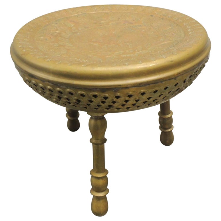 Vintage Round Brass Indian Stool with Tripod Legs at 1stDibs