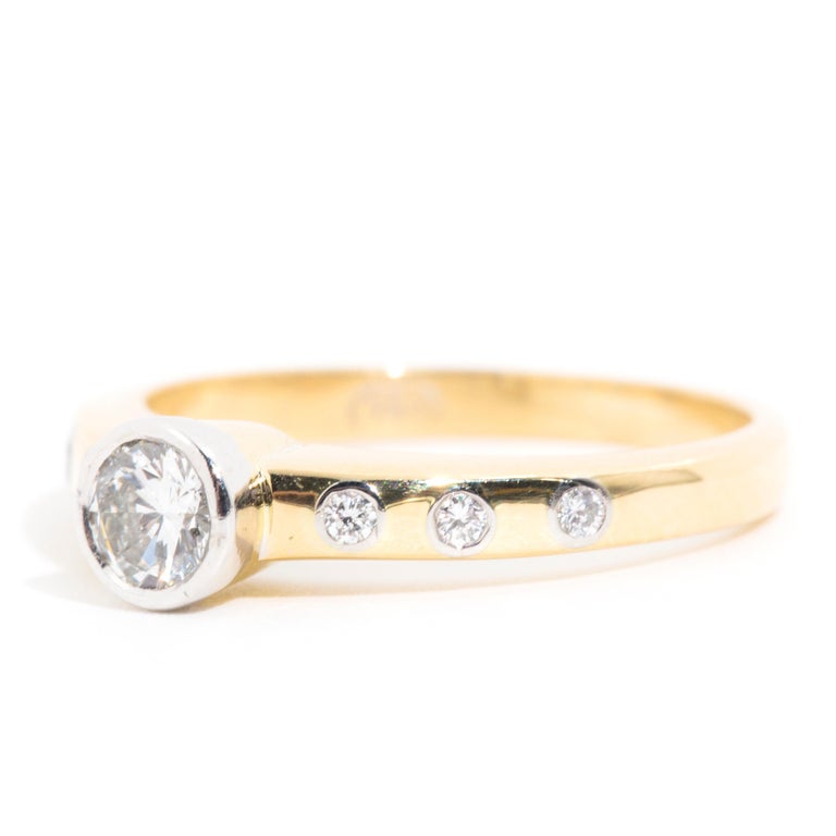 Vintage Round Brilliant Diamond Rub Over Engagement Ring 18 Carat ...