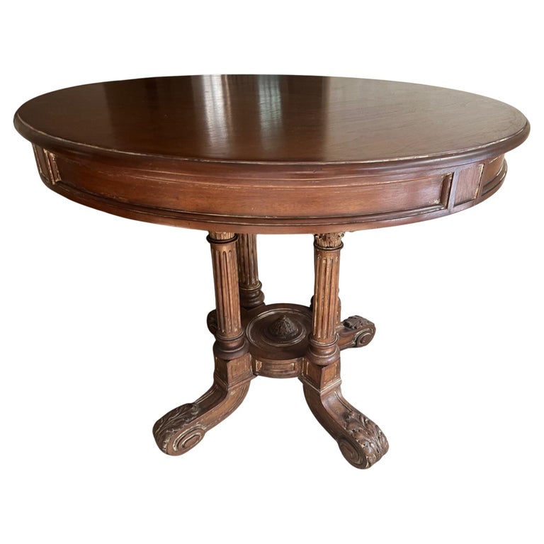 Vintage Round Center Table with 19th Century Base Hand Carved Empire ...