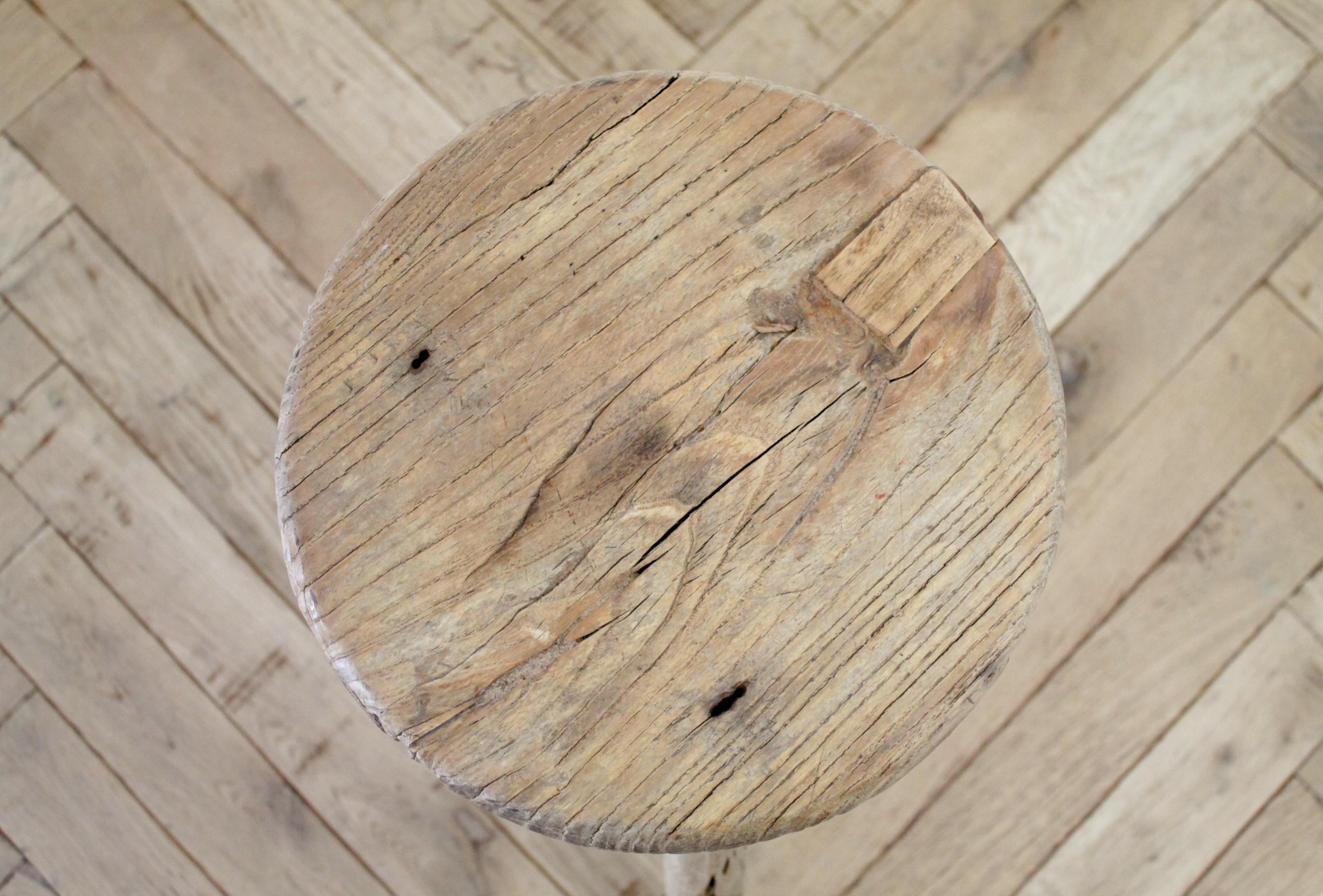 Vintage Round Elm Wood Stool at 1stDibs | vintage round stool, elm ...