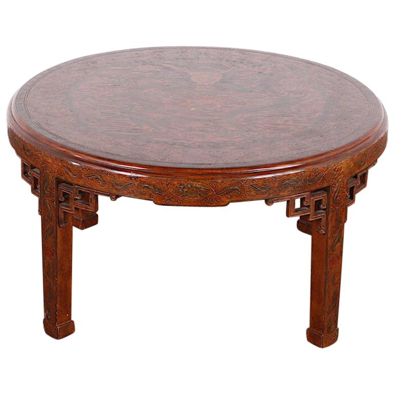 Vintage Round Chinese Lacquered Coffee Table For Sale at 1stDibs