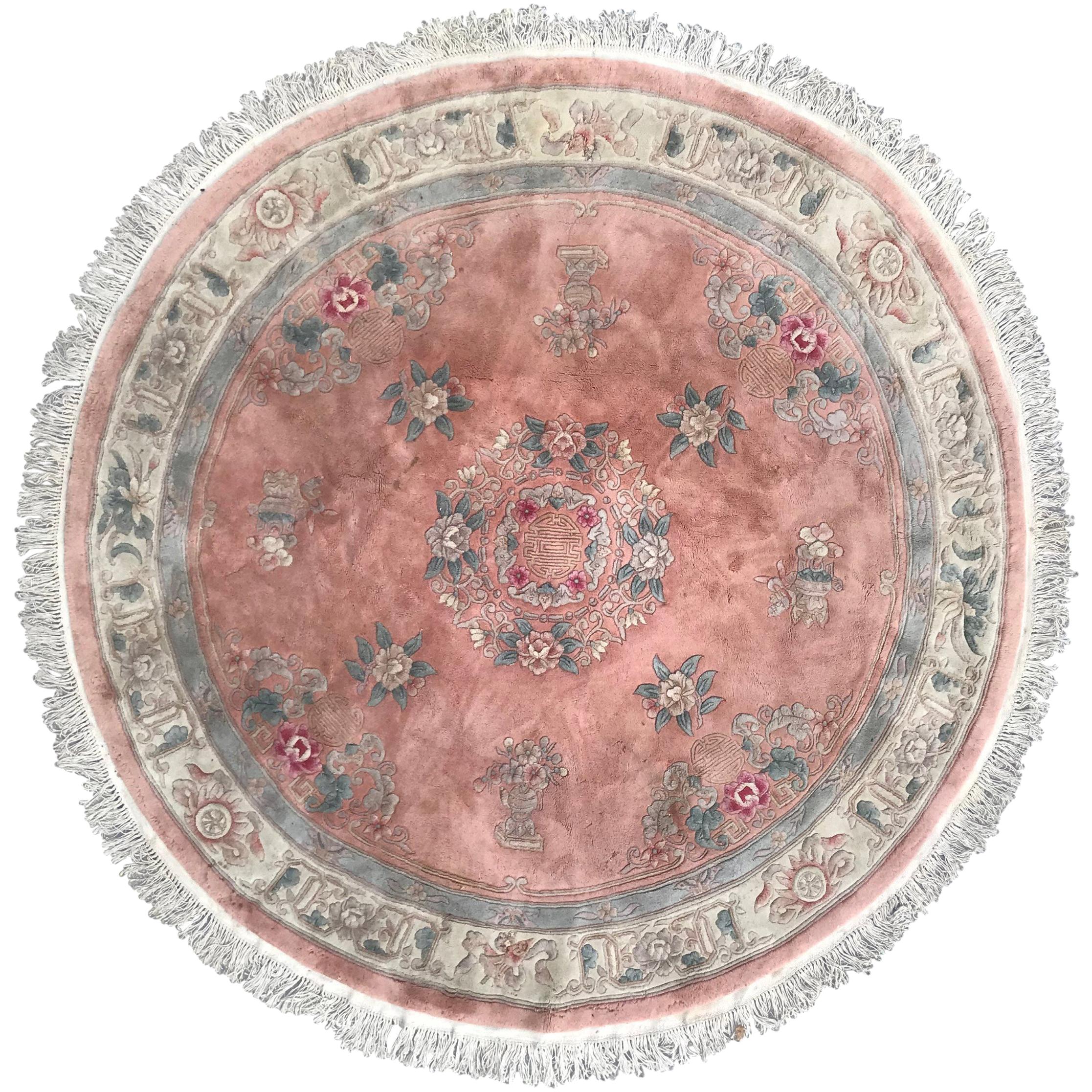 Vintage Round Chinese Rug For Sale at 1stDibs