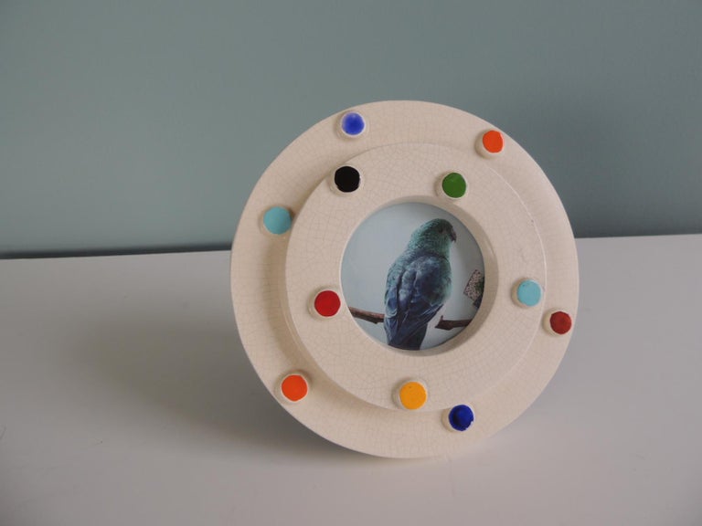 Vintage Round Crackle Ceramic Picture Frame For Sale at 1stDibs