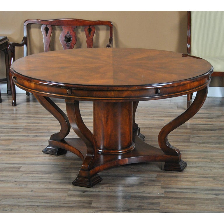 Vintage Round Dining Table with Extensions For Sale at 1stDibs