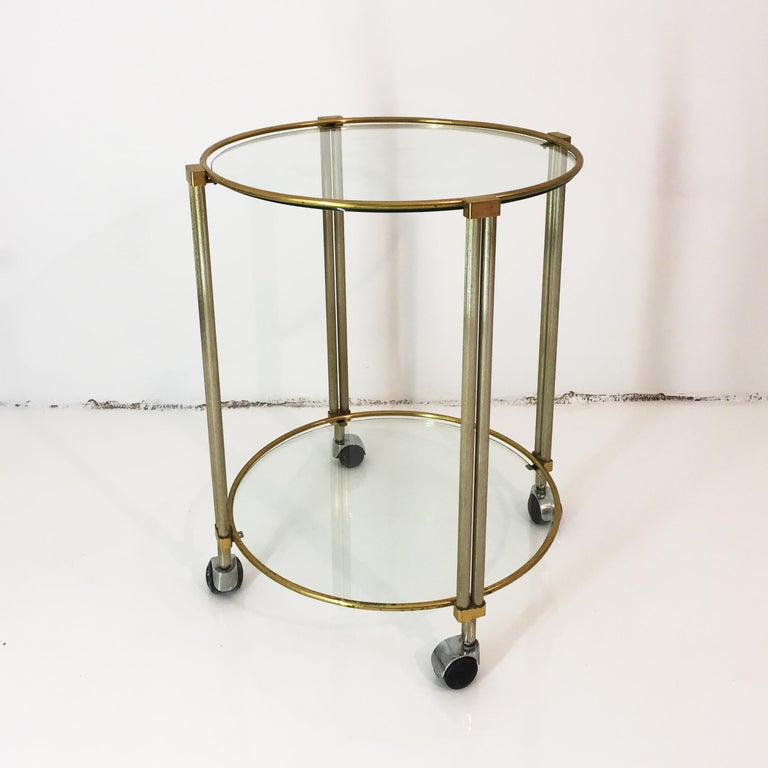 Vintage Round Drinks Bar Cart with Glass and Columns Midcentury Regency ...