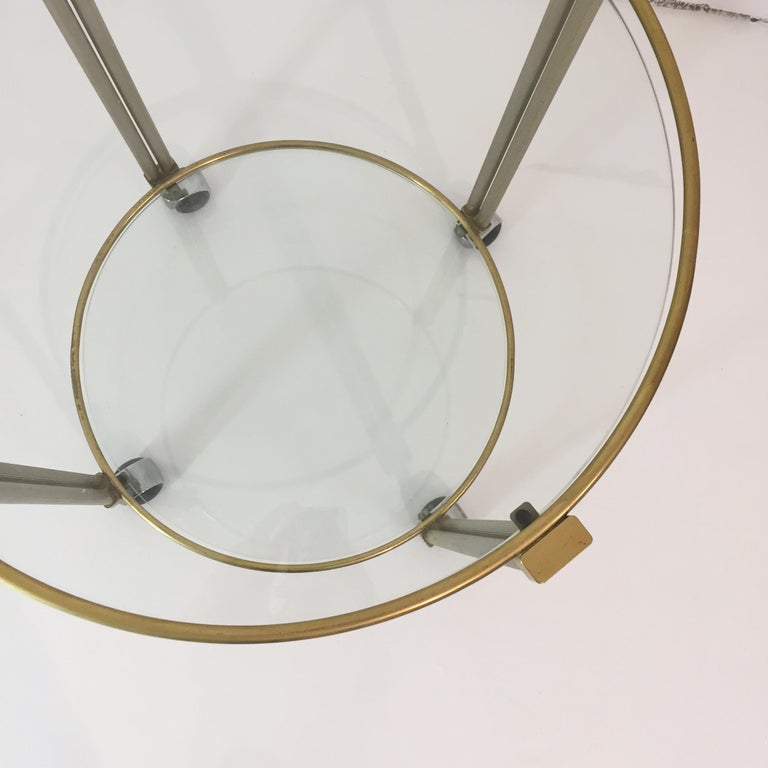 Vintage Round Drinks Bar Cart with Glass and Columns Midcentury Regency ...