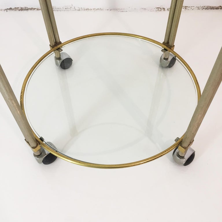 Vintage Round Drinks Bar Cart with Glass and Columns Midcentury Regency ...