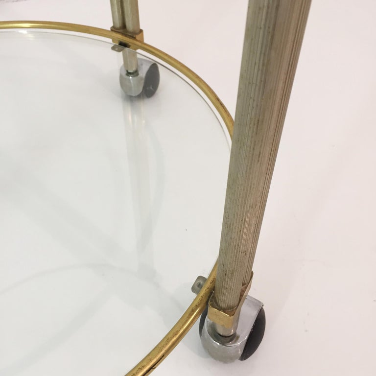 Vintage Round Drinks Bar Cart with Glass and Columns Midcentury Regency ...