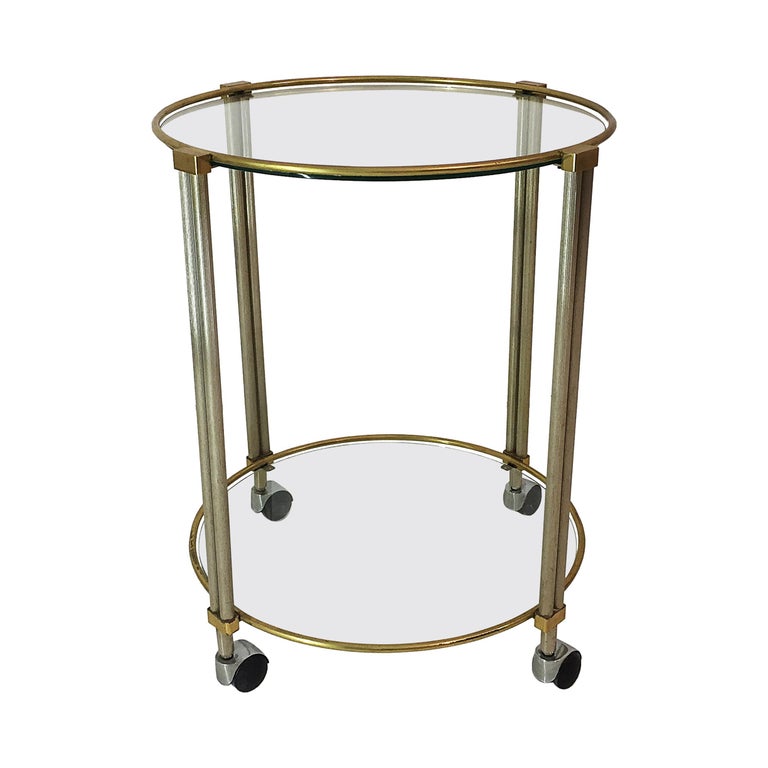 Vintage Round Drinks Bar Cart with Glass and Columns Midcentury Regency ...