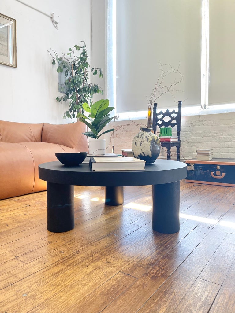 Vintage Round Ebony Coffee Table Three Legged Cubist Coffee Table For ...