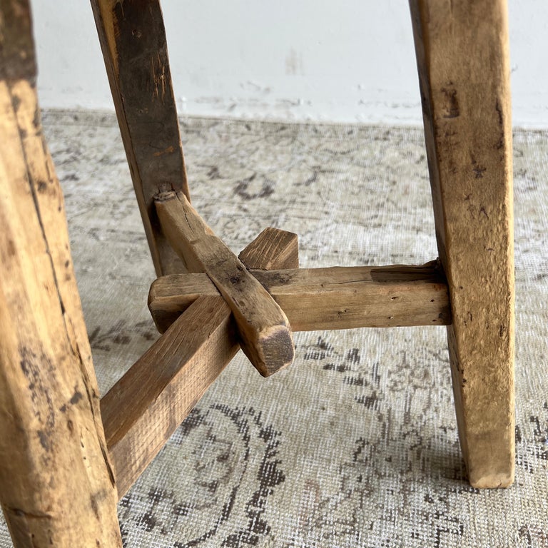 Vintage Round Elm Wood Side Table or Stool For Sale at 1stDibs