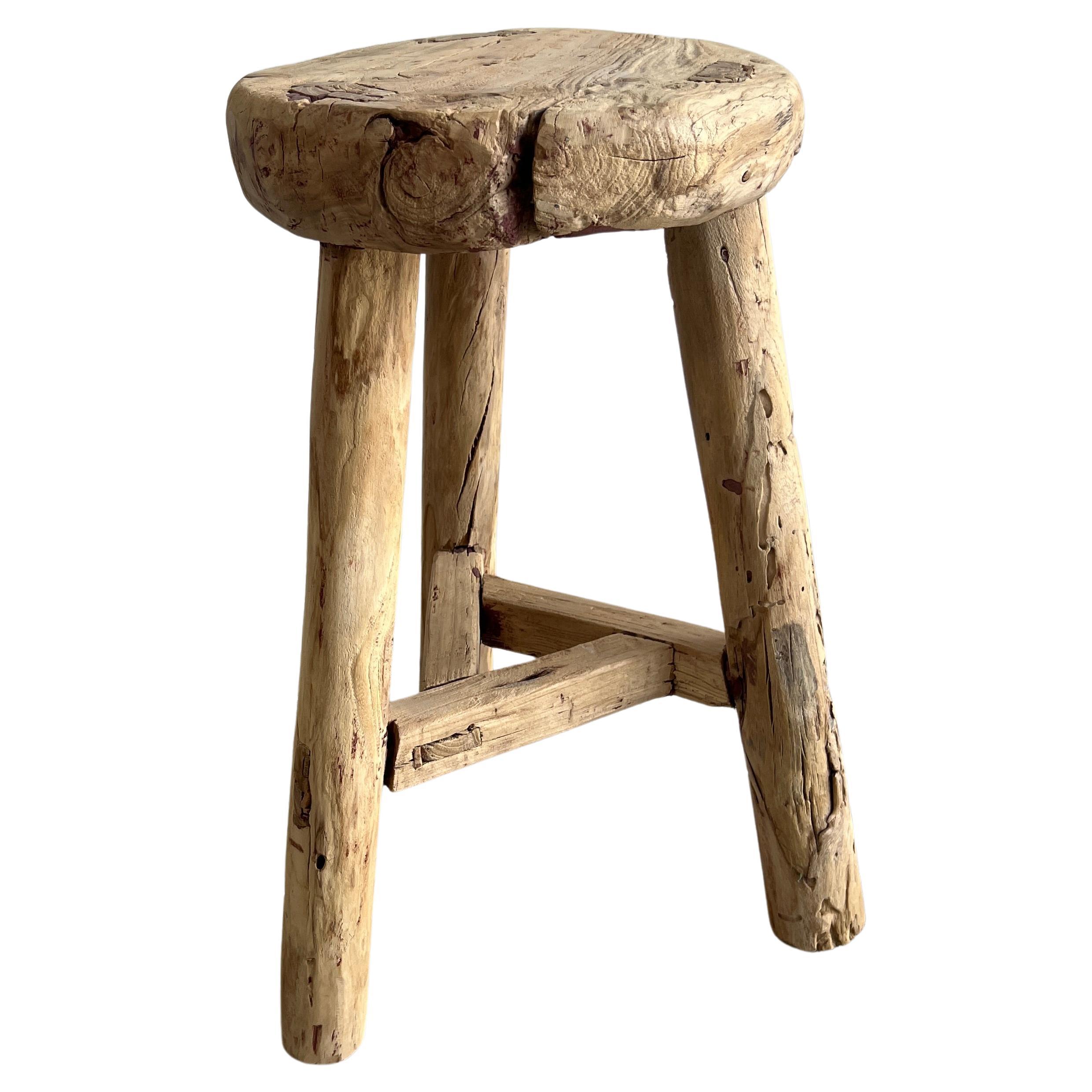 Vintage Antique Elm Wood Side Table or Stool For Sale at 1stDibs