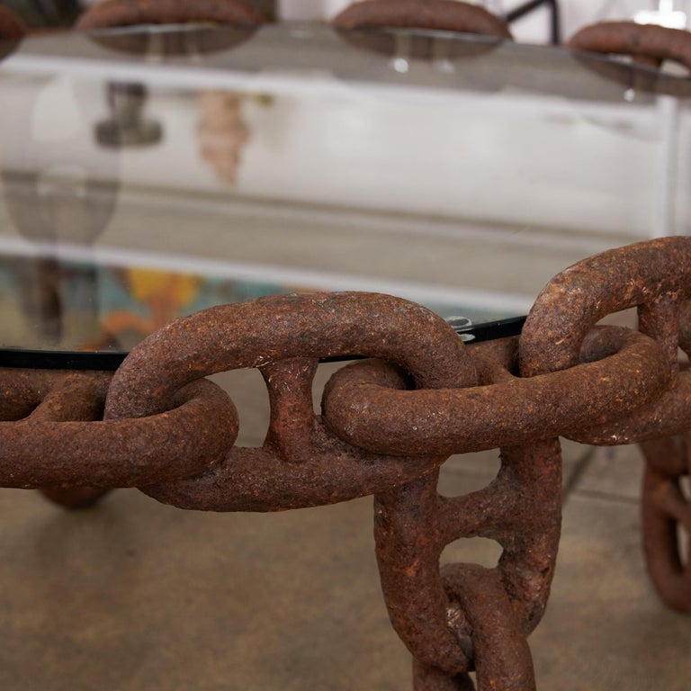 Vintage Round Iron Chain Link Glass Coffee Table at 1stDibs