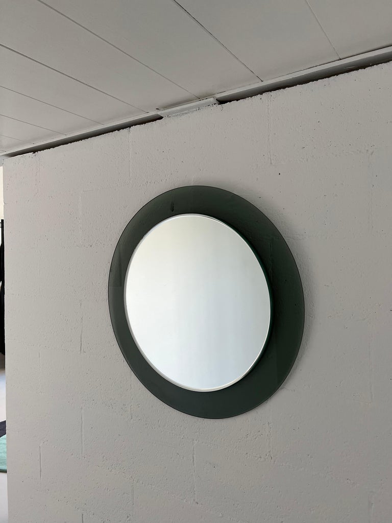 Vintage Round Italian Mirror from the 1980s with Smoked Glass Frame ...