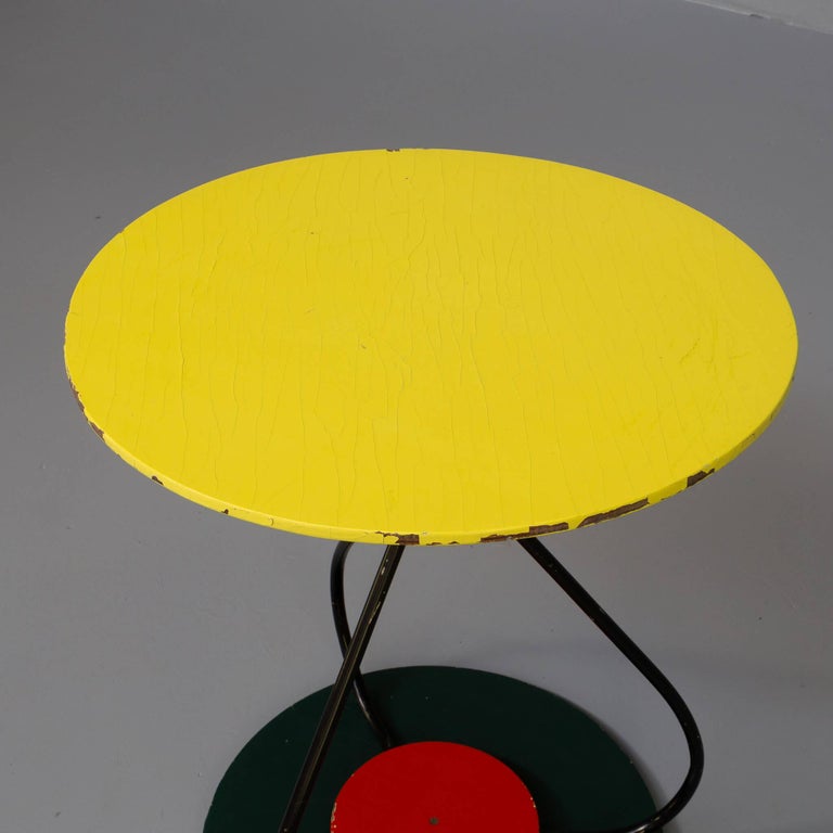 Vintage Round Metal and Lacquered Wooden French Side Table For Sale at ...
