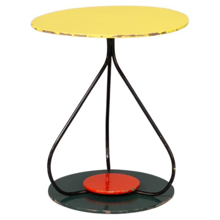 Vintage Round Metal and Lacquered Wooden French Side Table For Sale at ...