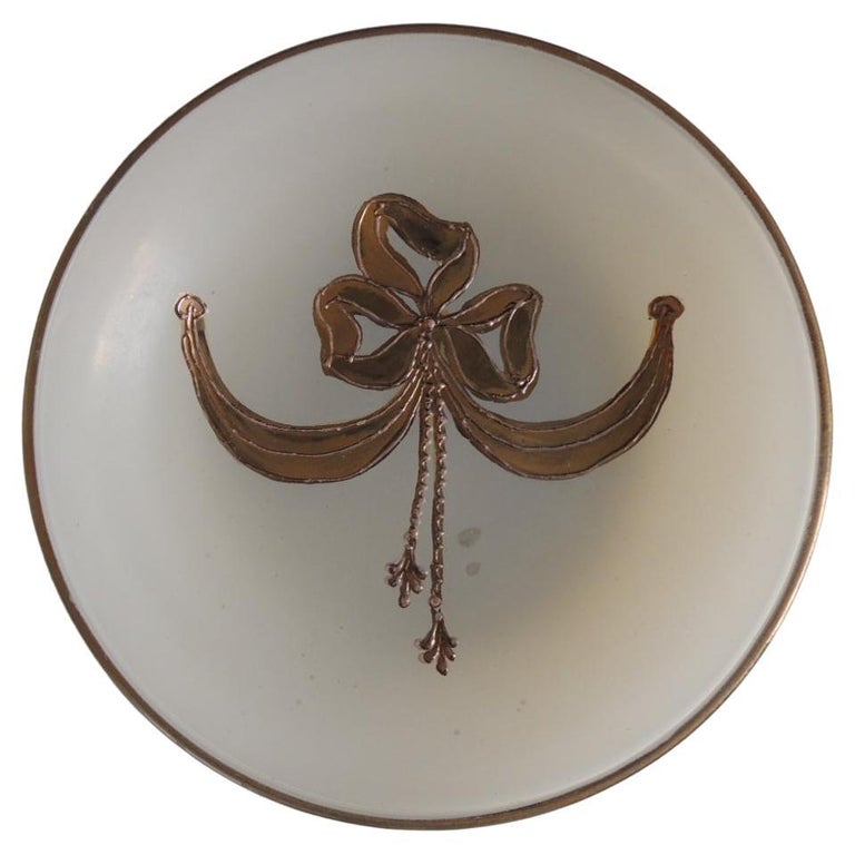 Vintage Round Opaline and Gold Trinket Round Dish For Sale at 1stDibs