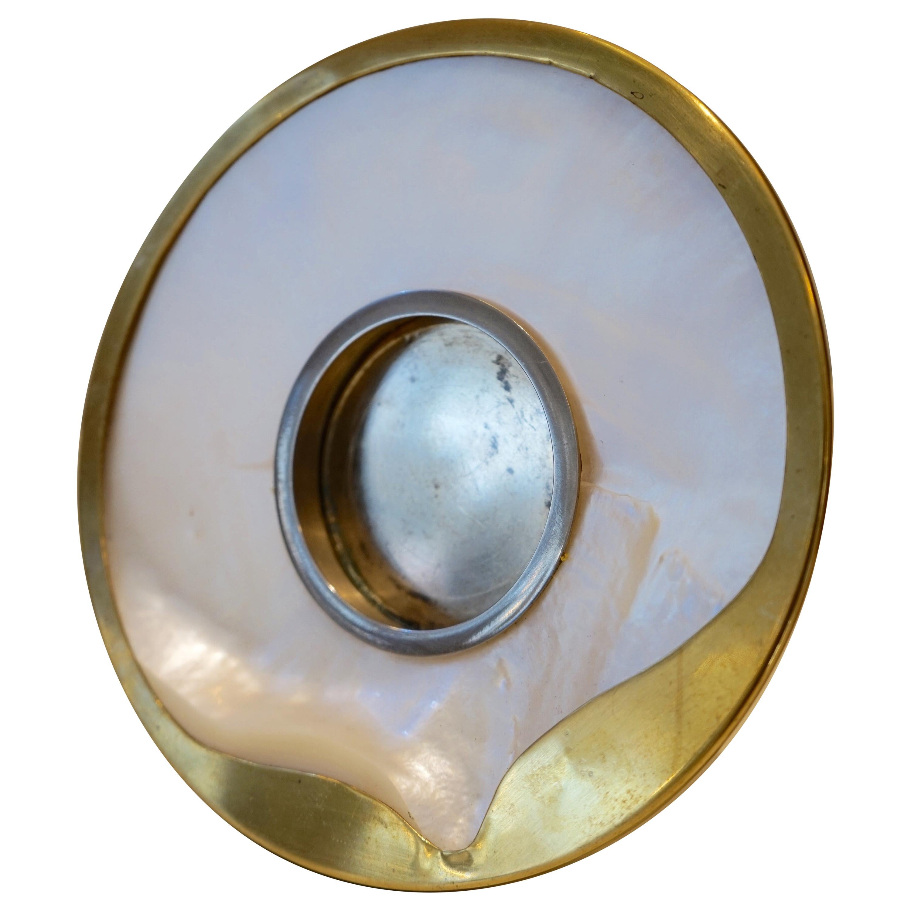 Vintage Round Pearl and Brass Picture Frame at 1stDibs