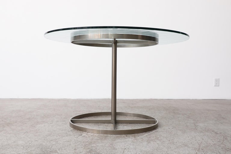 Vintage Round Steel and Textured Glass Dining Table For Sale at 1stDibs