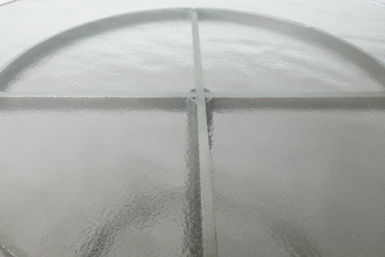 Vintage Round Steel and Textured Glass Dining Table For Sale at 1stDibs