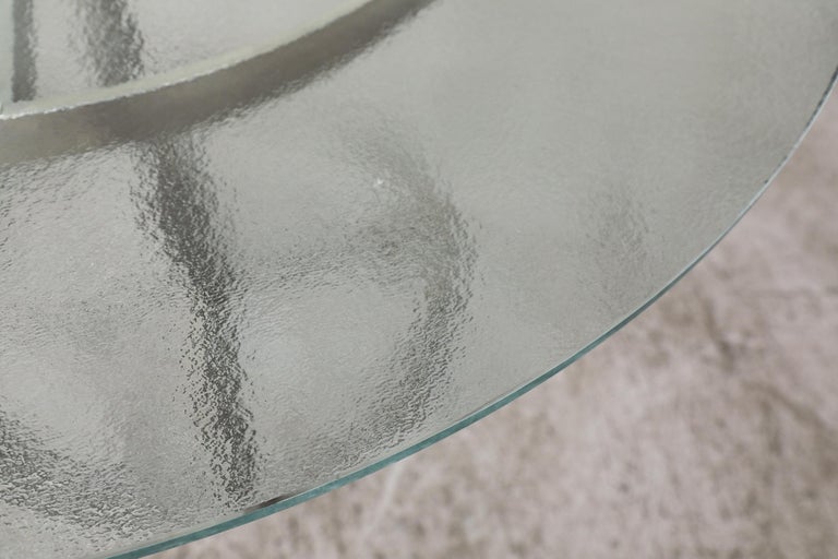 Vintage Round Steel and Textured Glass Dining Table For Sale at 1stDibs