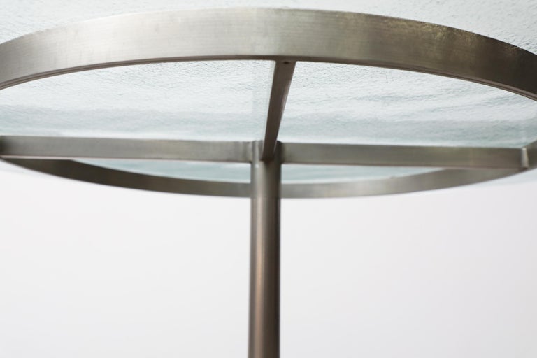 Vintage Round Steel and Textured Glass Dining Table For Sale at 1stDibs
