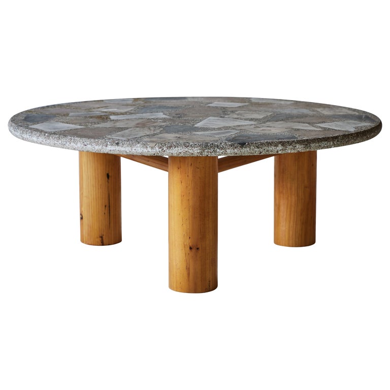 Vintage Round Terrazzo Table with Wooden Base at 1stDibs