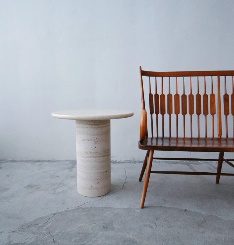 Vintage Round Travertine Side Table at 1stDibs | round travertine end ...
