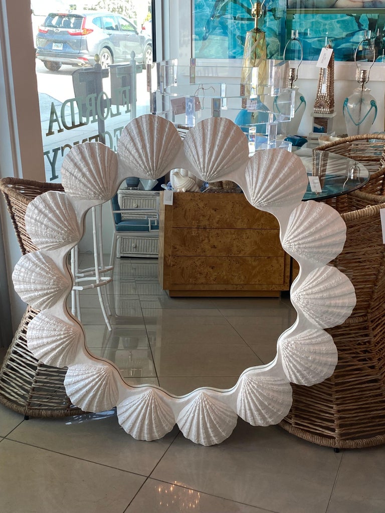 Vintage Round Lacquered Palm Beach Scallop Seashell Shell Mirror Two ...
