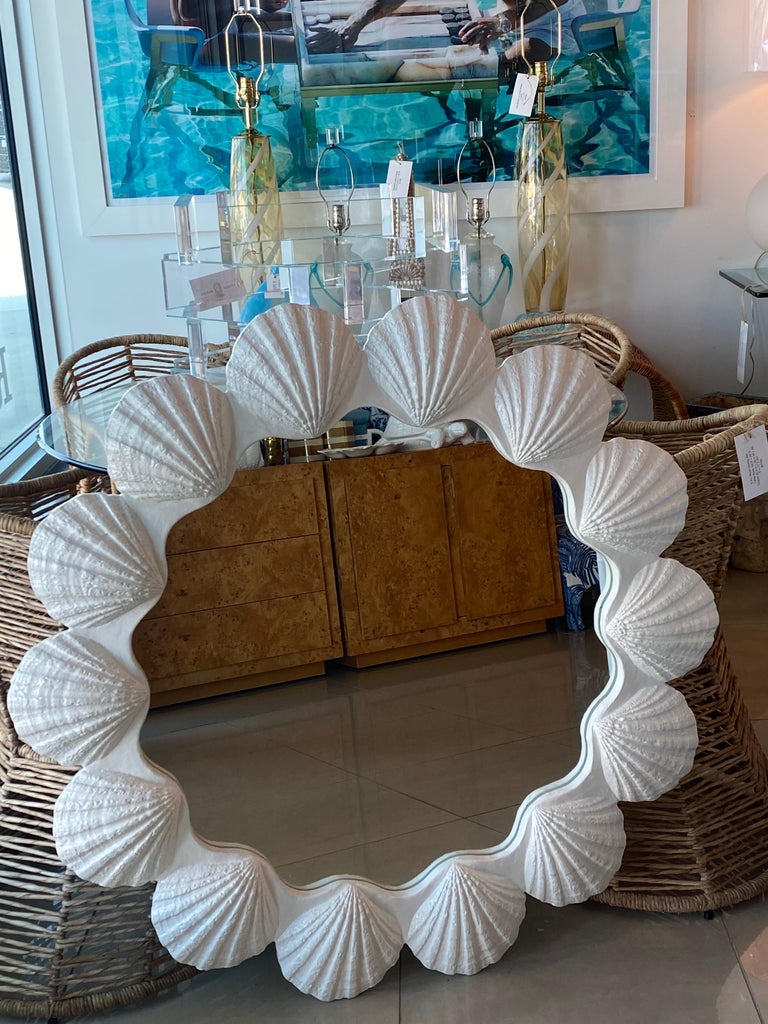Vintage Round Lacquered Palm Beach Scallop Seashell Shell Mirror Two ...