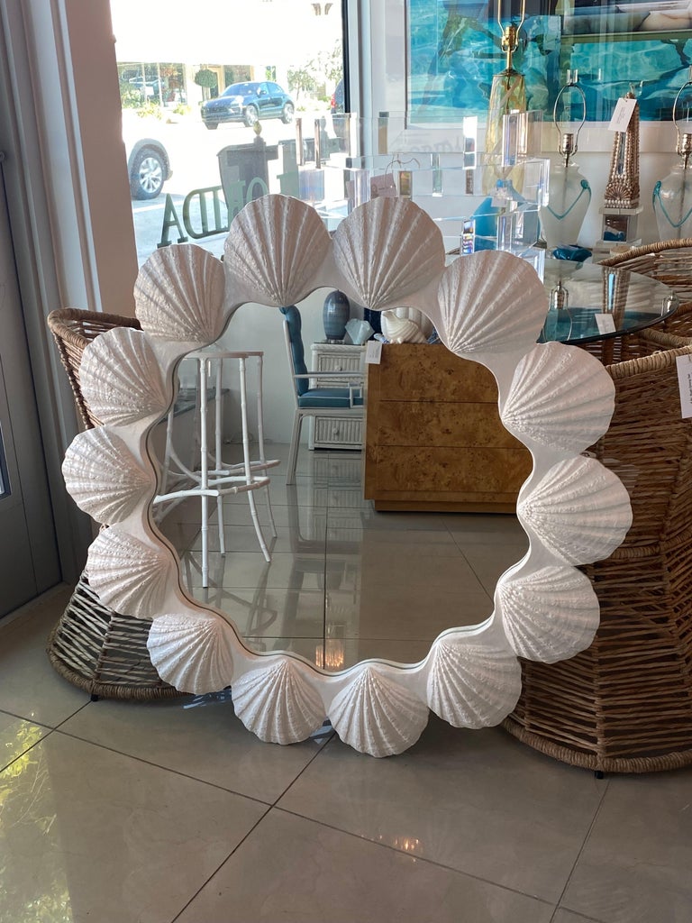 Vintage Round Lacquered Palm Beach Scallop Seashell Shell Mirror Two ...