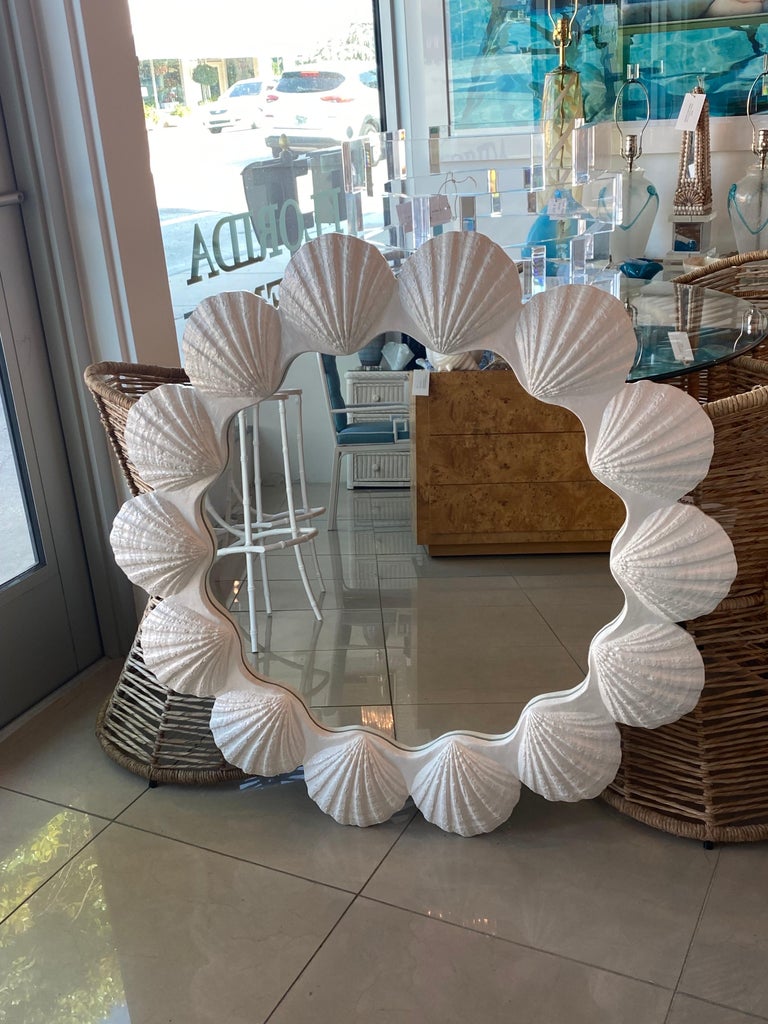 Vintage Round Lacquered Palm Beach Scallop Seashell Shell Mirror Two ...
