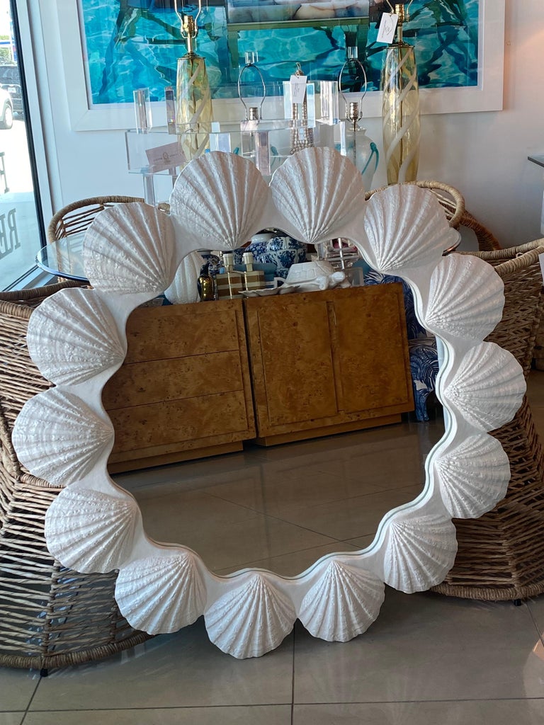 Vintage Round Lacquered Palm Beach Scallop Seashell Shell Mirror Two ...