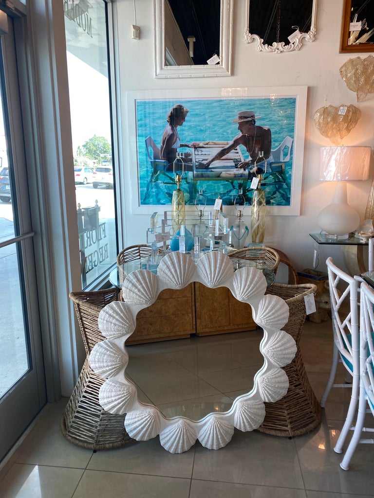 Vintage Round Lacquered Palm Beach Scallop Seashell Shell Mirror Two ...