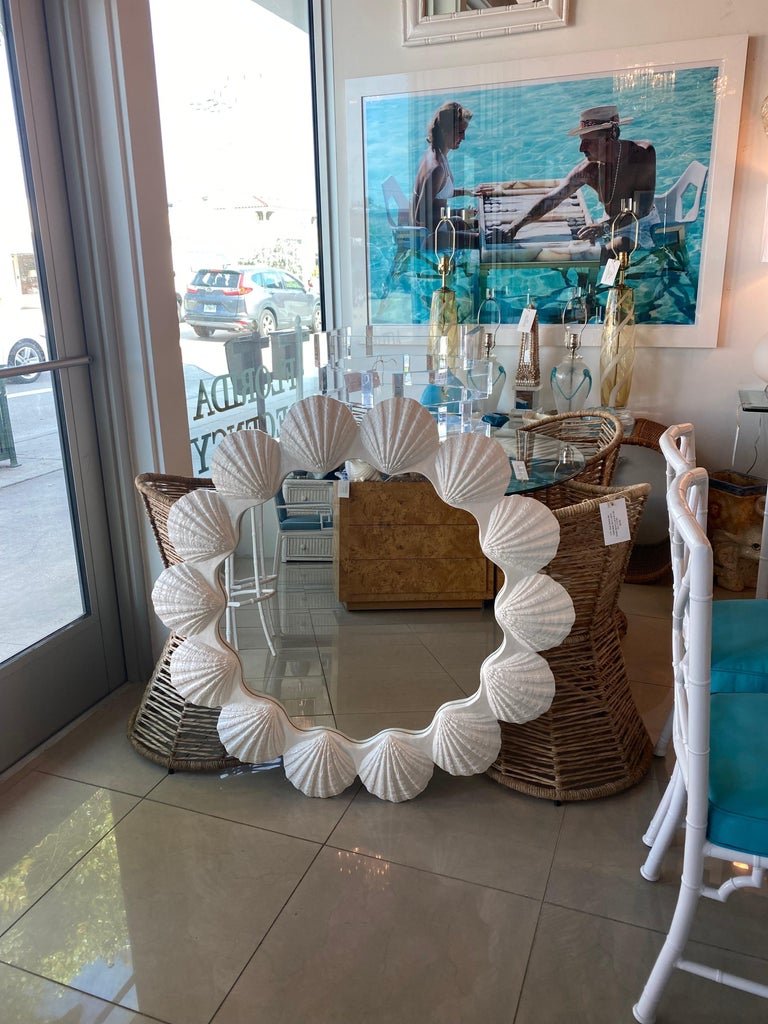 Vintage Round Lacquered Palm Beach Scallop Seashell Shell Mirror Two ...