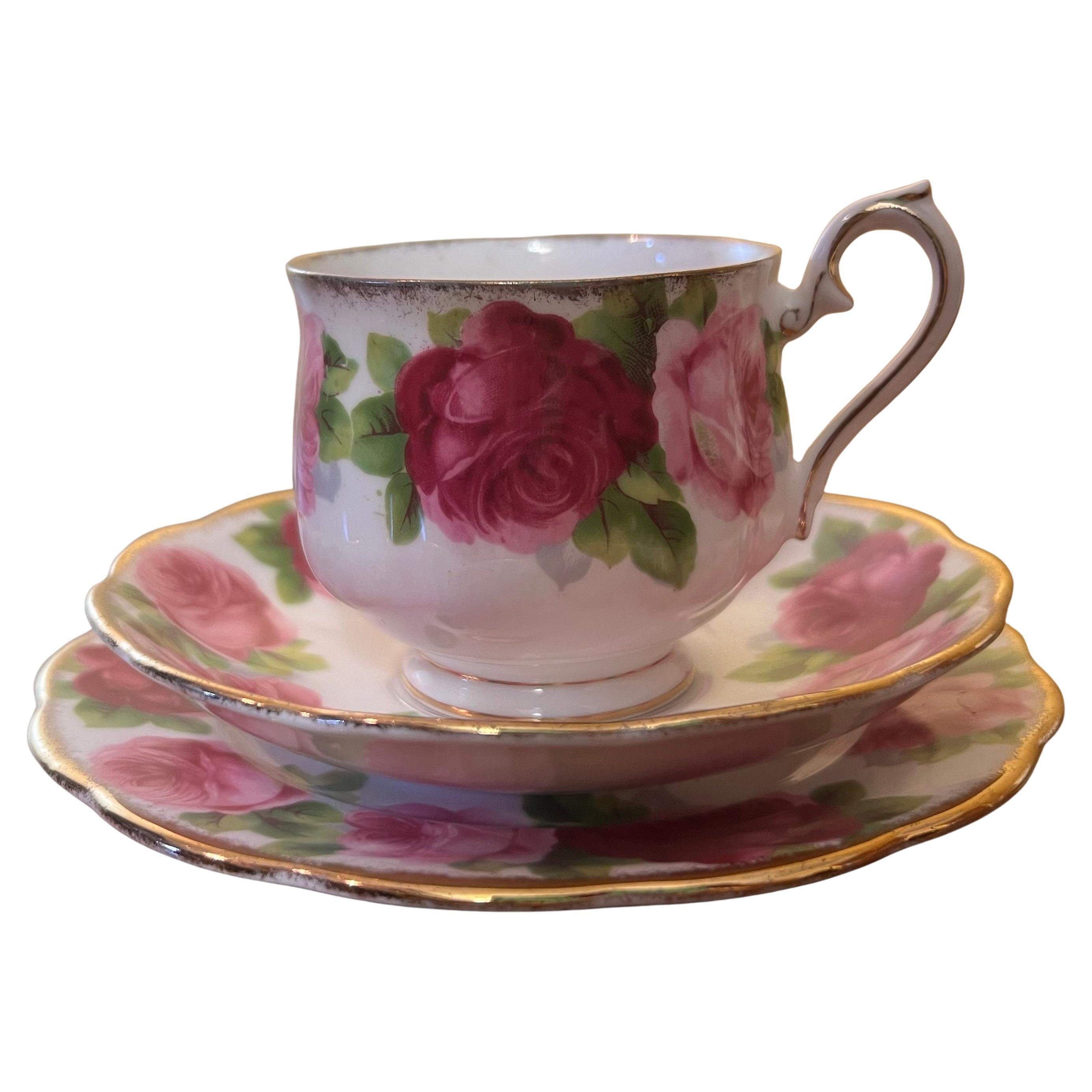 Vintage Royal Albert Old English Rose Tea Cup Trio Set For Sale at 1stDibs