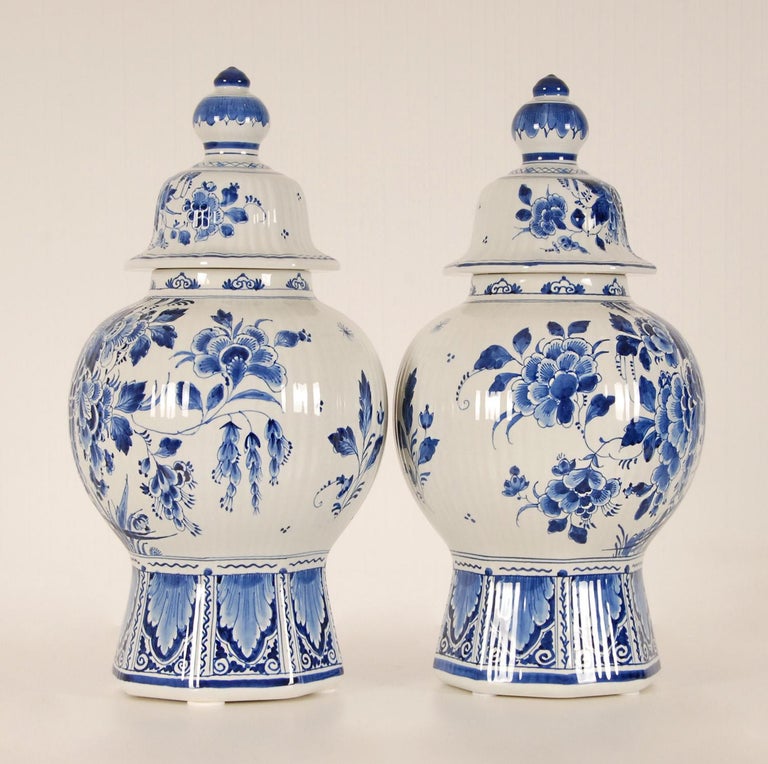 Royal Delft Baluster Vases Earthenware Blue White Ceramic Covered Jars ...