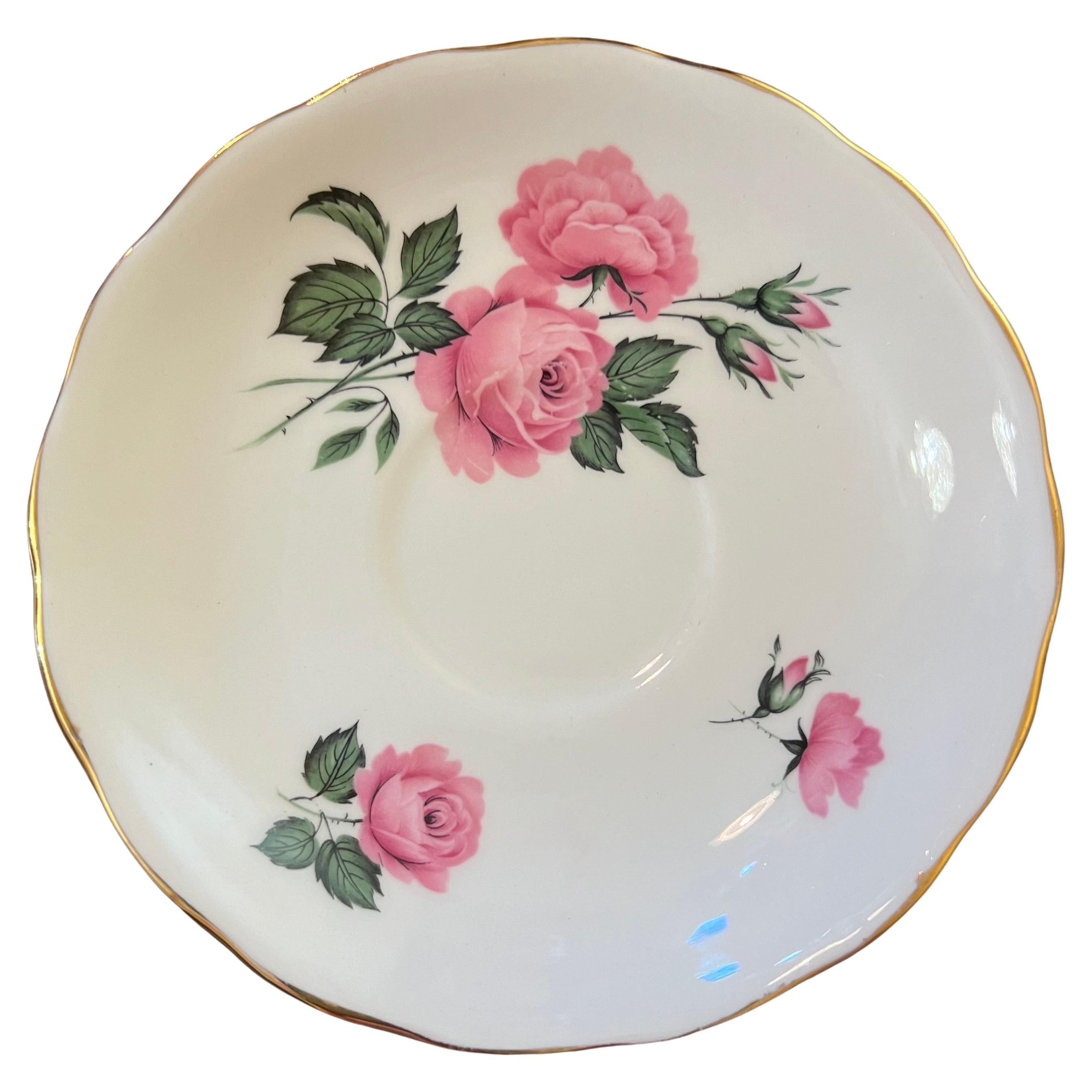 Vintage Royal Vale Pink Rose Print Saucer For Sale at 1stDibs