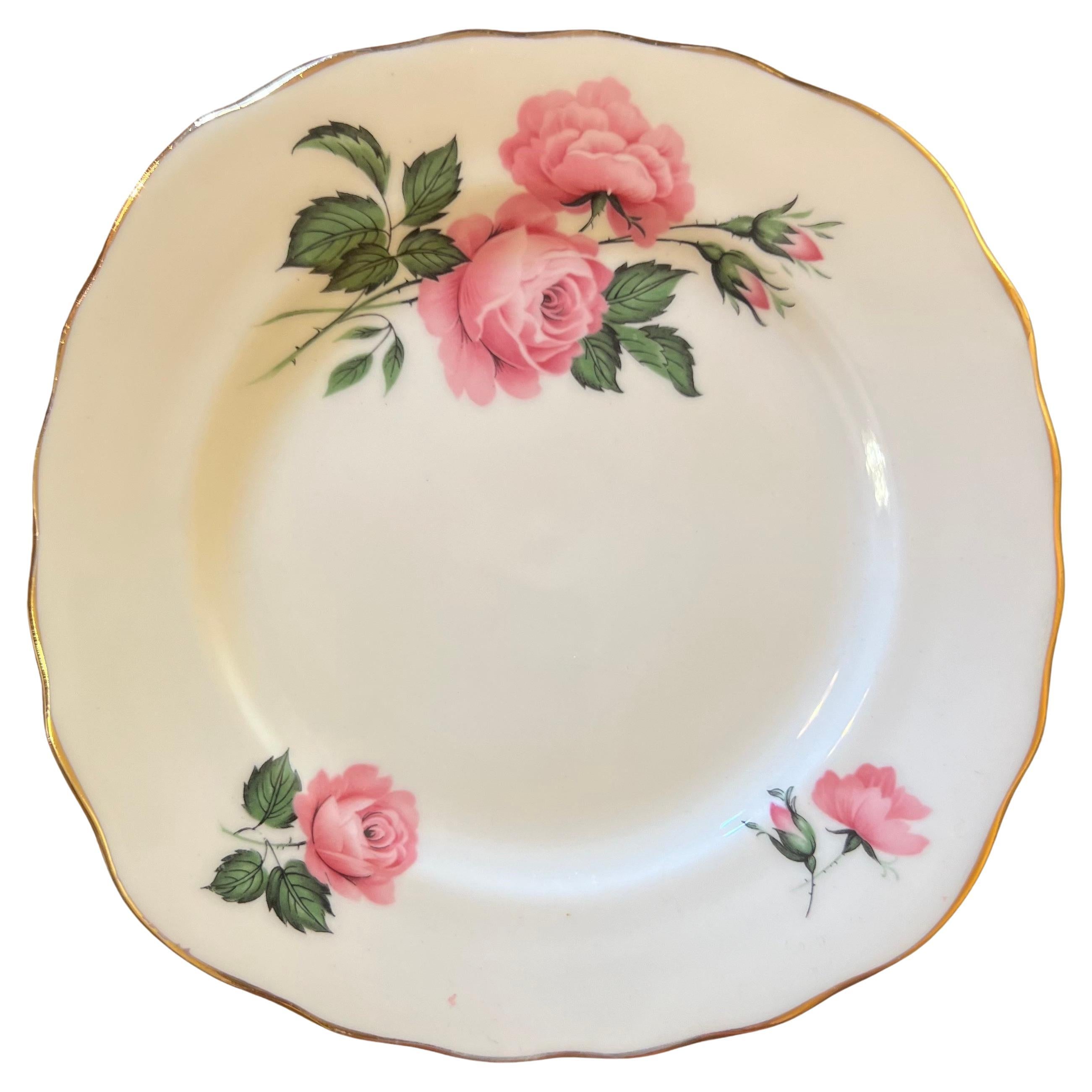 Vintage Royal Vale Pink Rose Print Side Plate For Sale at 1stDibs