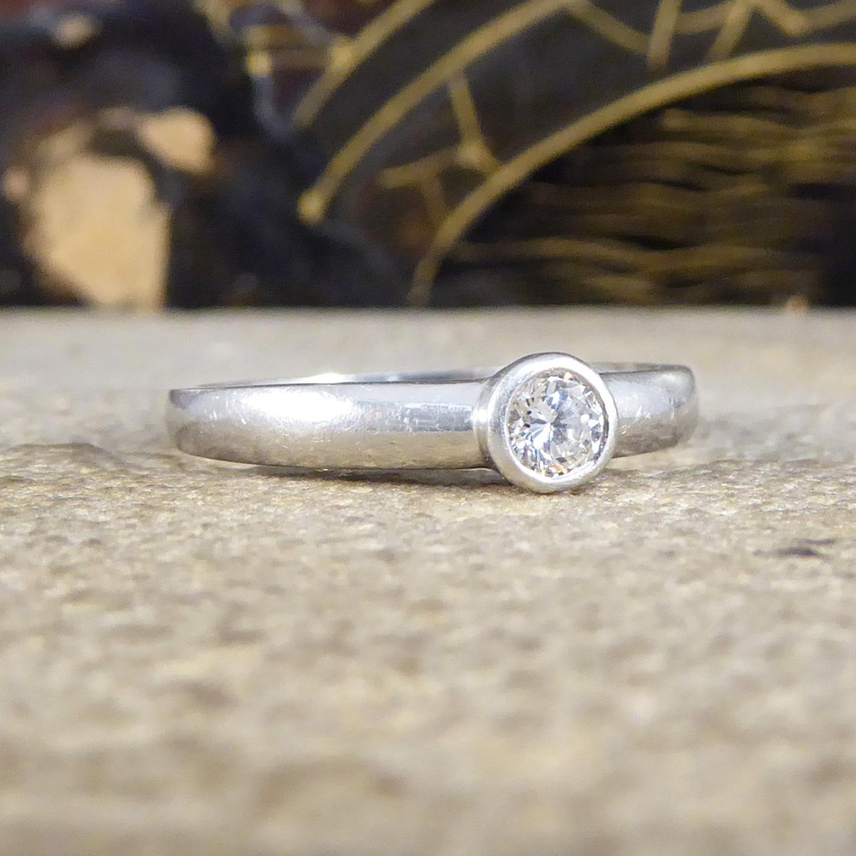 Vintage Rub Over Collar Set Diamond Solitaire Ring in Platinum For Sale ...