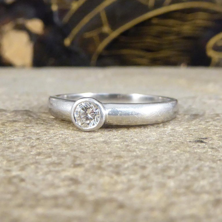 Vintage Rub Over Collar Set Diamond Solitaire Ring in Platinum For Sale ...