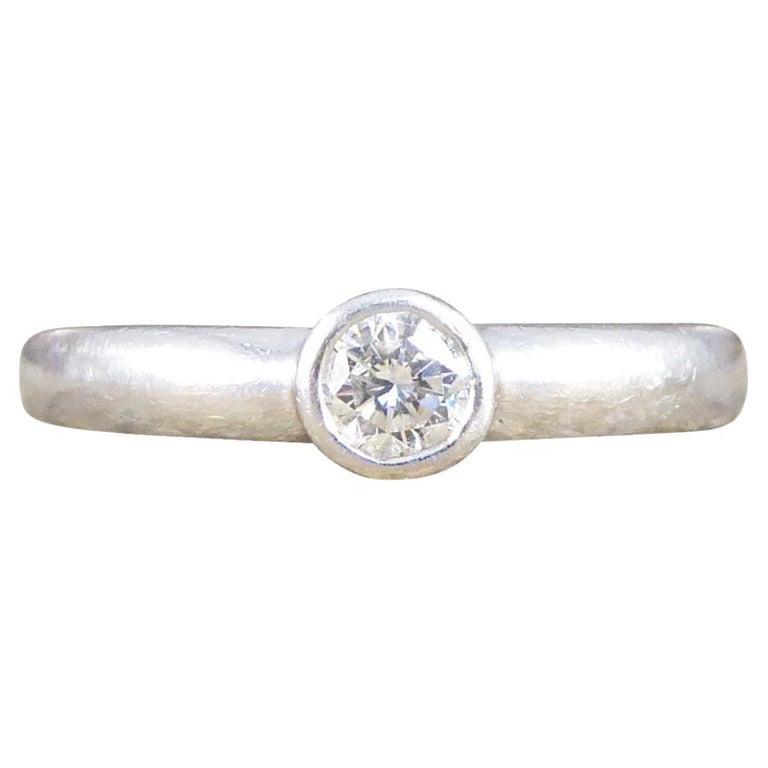 Vintage Rub Over Collar Set Diamond Solitaire Ring in Platinum For Sale ...
