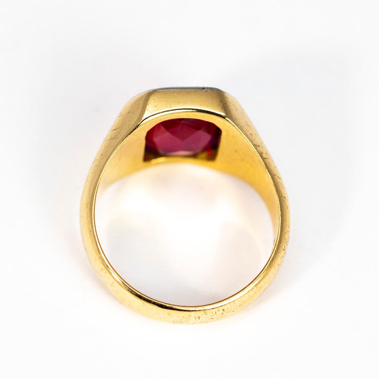 Vintage Ruby, 18 Carat Gold and Platinum Signet Ring at 1stDibs | ruby signet ring, signet ring ruby